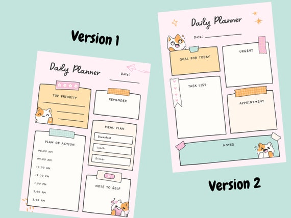 Cute Daily Planner Printable Printable Planner Planner Set - Etsy