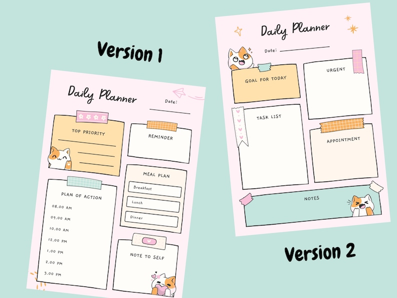 Cute Daily Planner Printable - Printable Planner, Planner Set, Instant ...