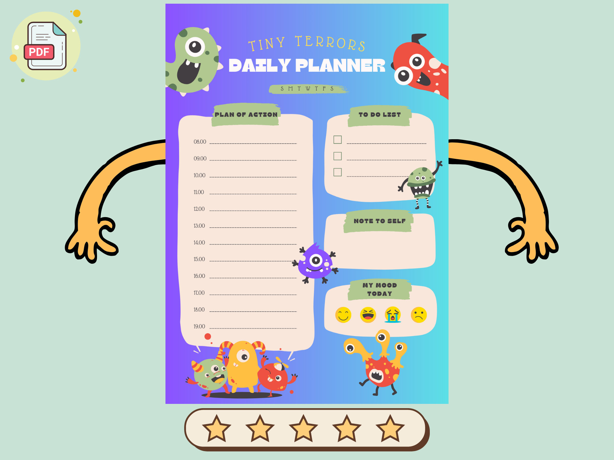 Cutest Daily Planner Printable (tiny Terrors)– A4/A5/A7 Sizes – Cute ...