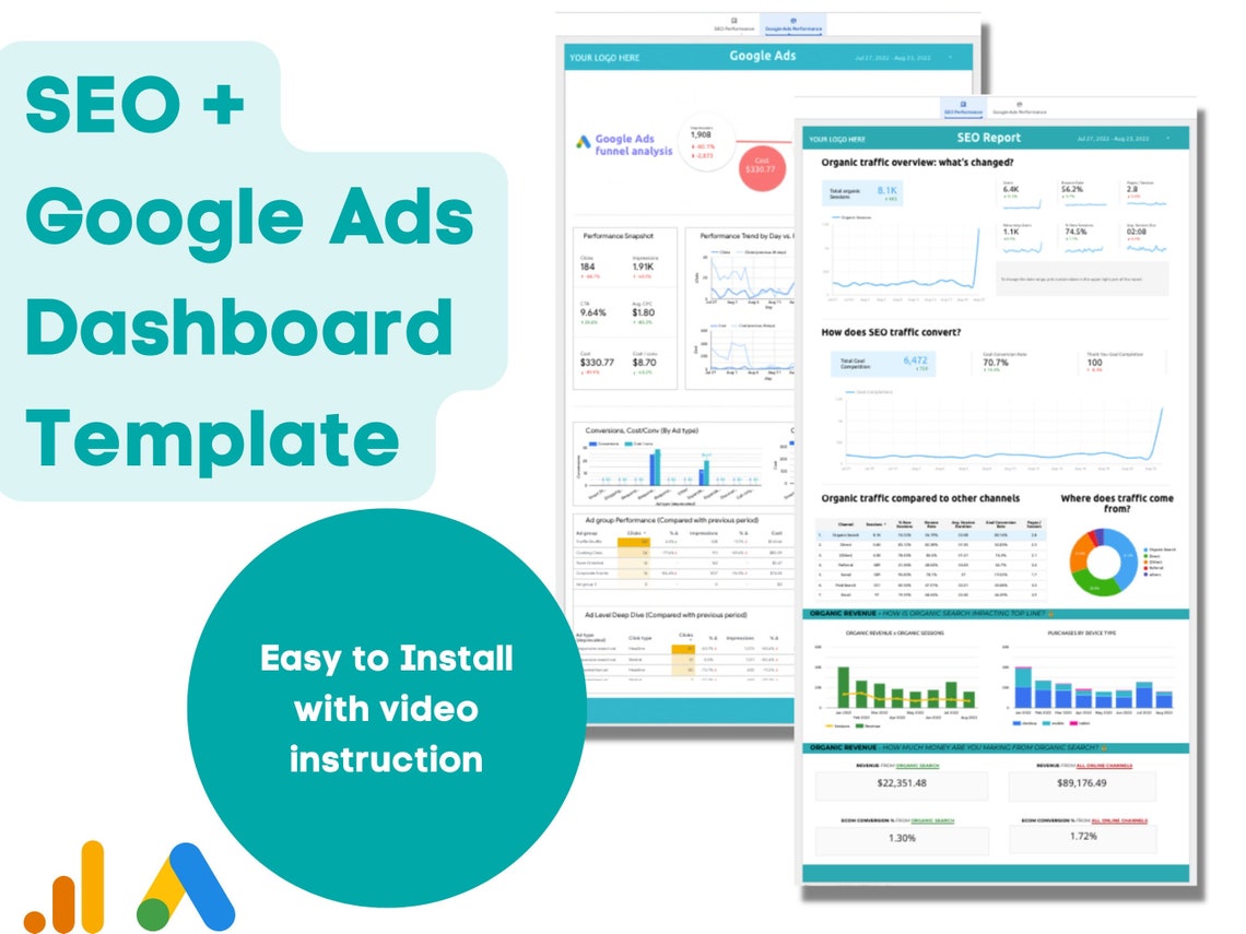 Dynamic SEO & Google Ads KPI Performance Dashboard - Google Looker ...