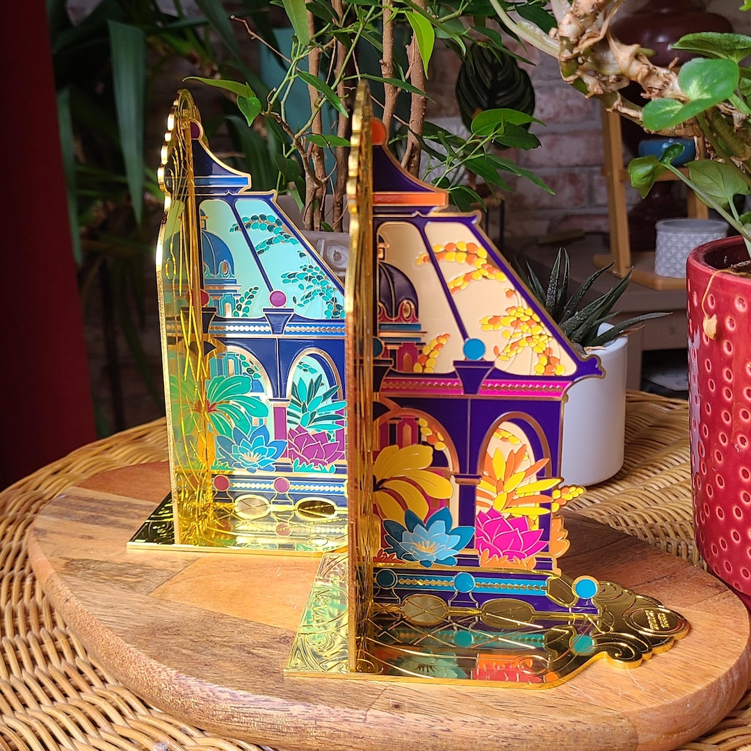 Orange or Blue Terrarium Enamelled Metal Bookend - Etsy