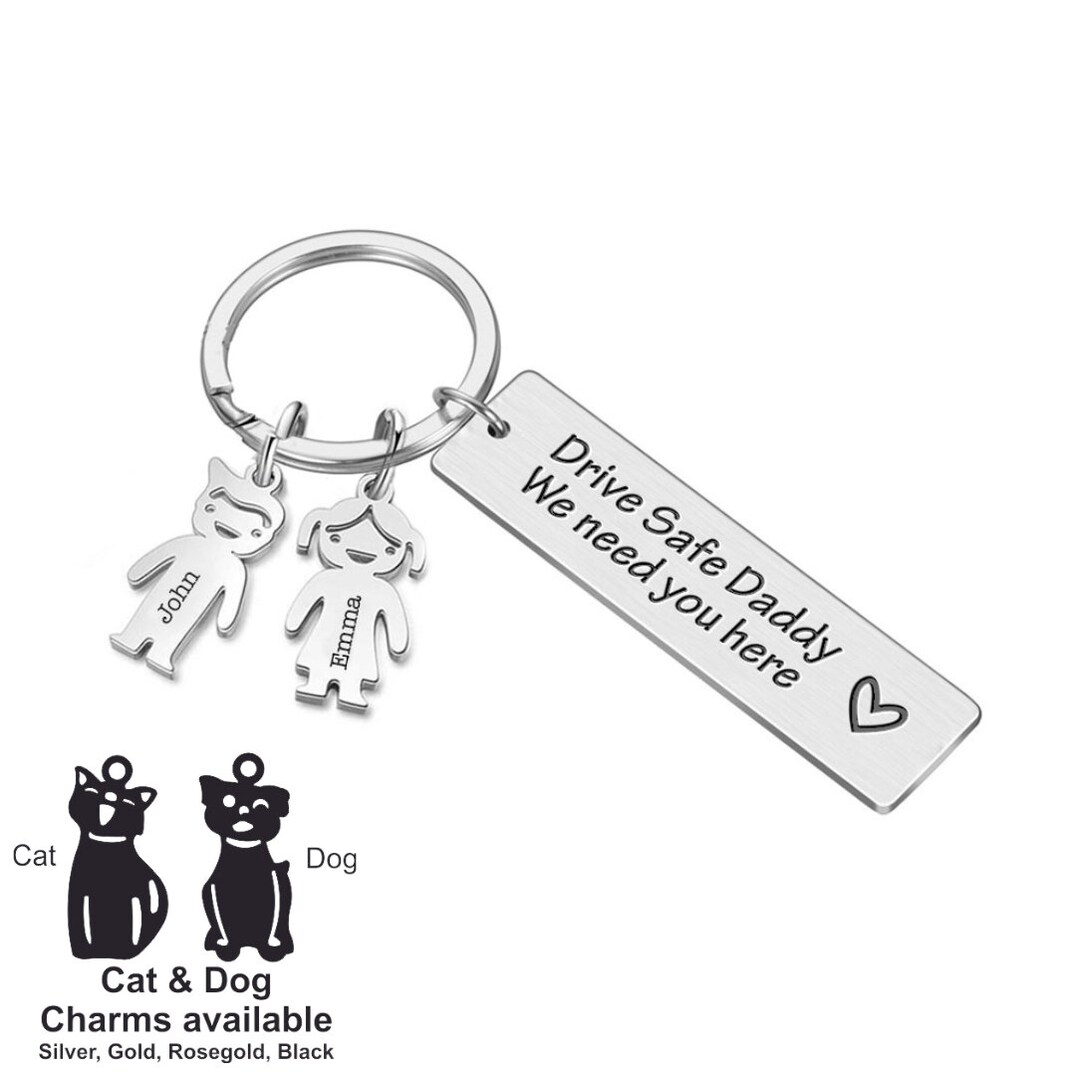 Personalised Drive Safe Metal Family Keyring Gift | Custom Text Names ...
