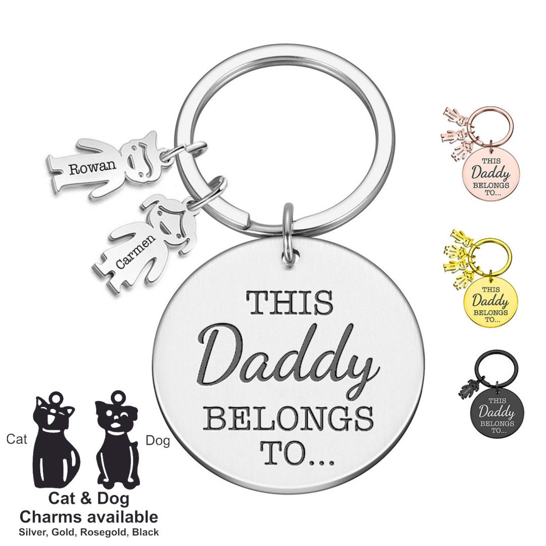 Personalised This Daddy Belongs to Metal Family Keyring Gift Custom ...