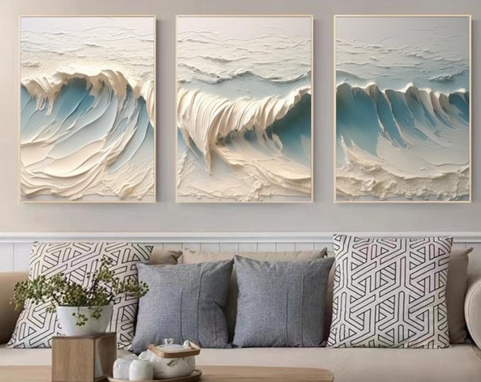 Original Ocean Wave Oil Painting on Canvas 3D Textured Painting ...