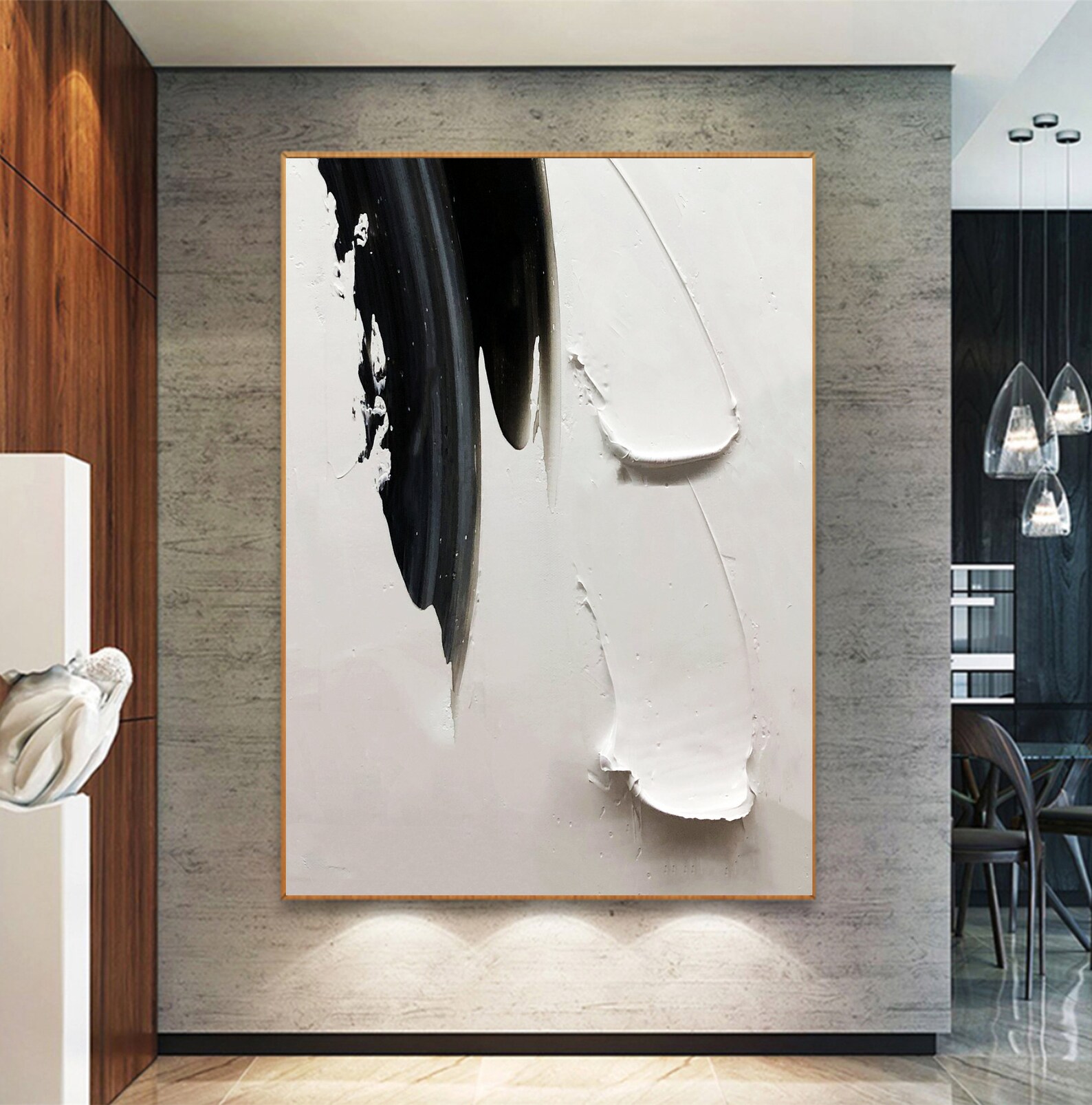 Large Black and White Wall Art Abstract Painting on Canvas - Etsy