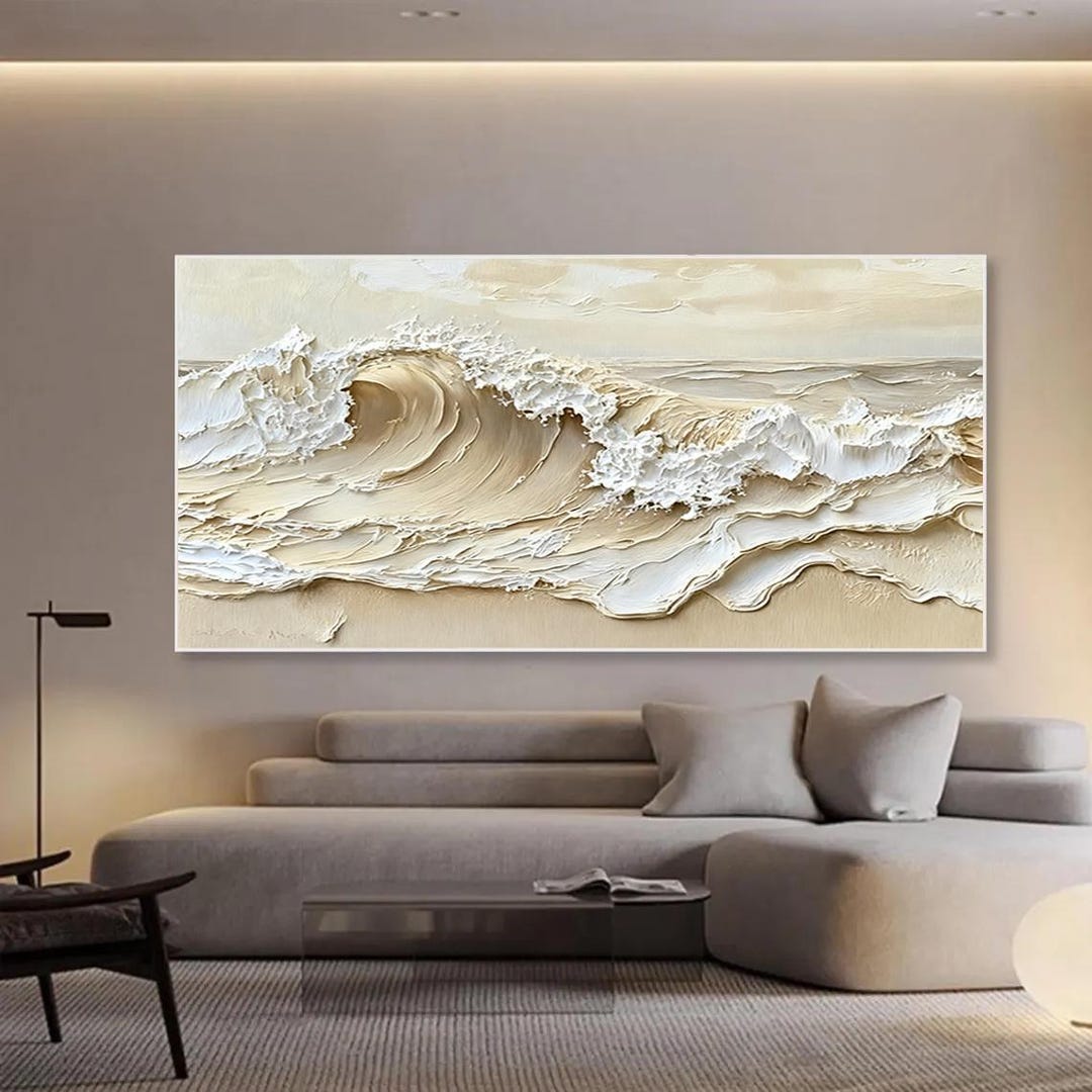 Coastal Horizontal 3D Impasto Ocean Wave Painting Textured Abstract ...