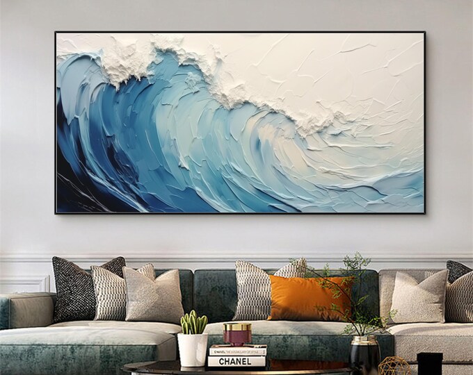 Original Ocean Wave Oil Painting on Canvas 3D Textured Painting ...