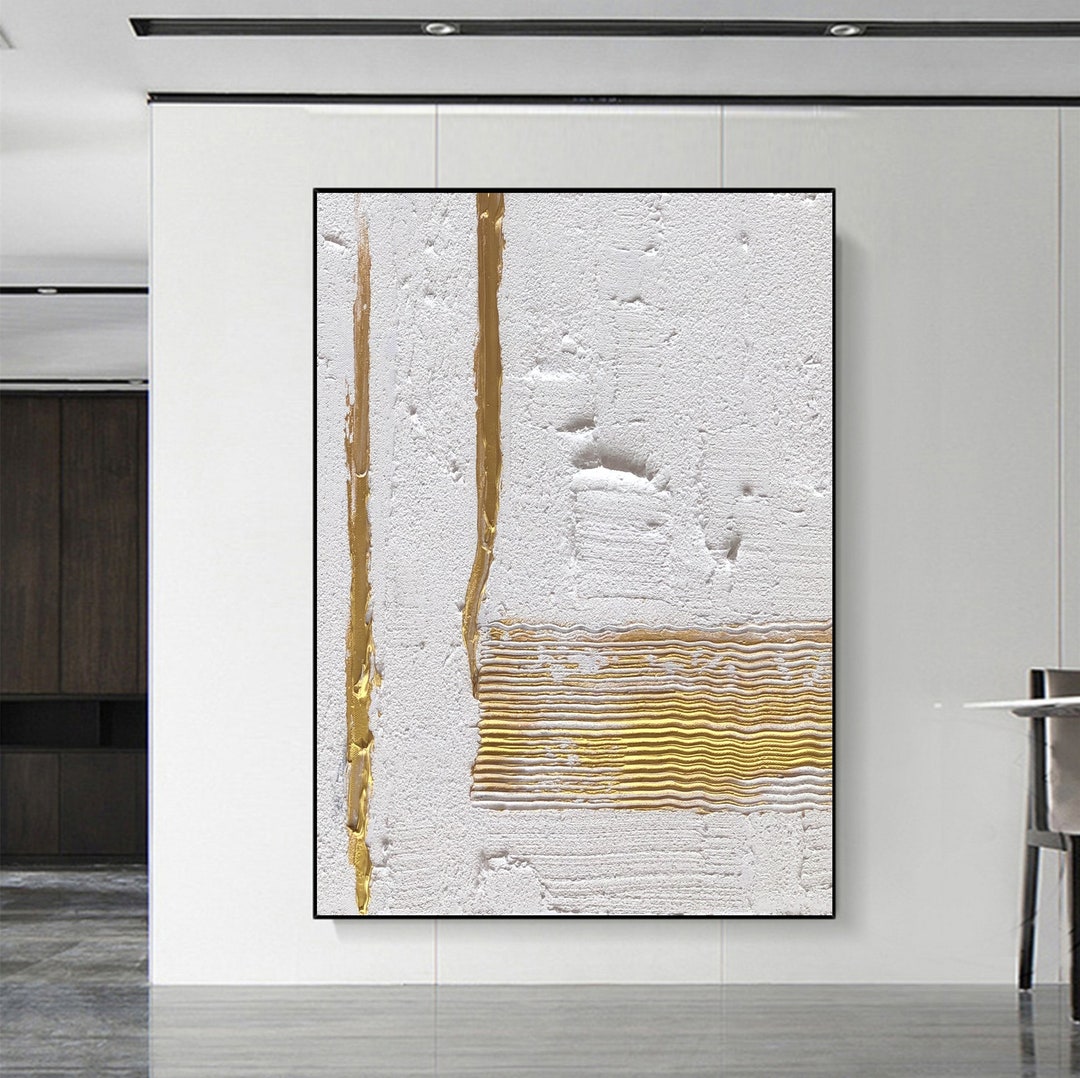 Large Gold Painting on Canvas Golden Texture Wall Art Golden White ...