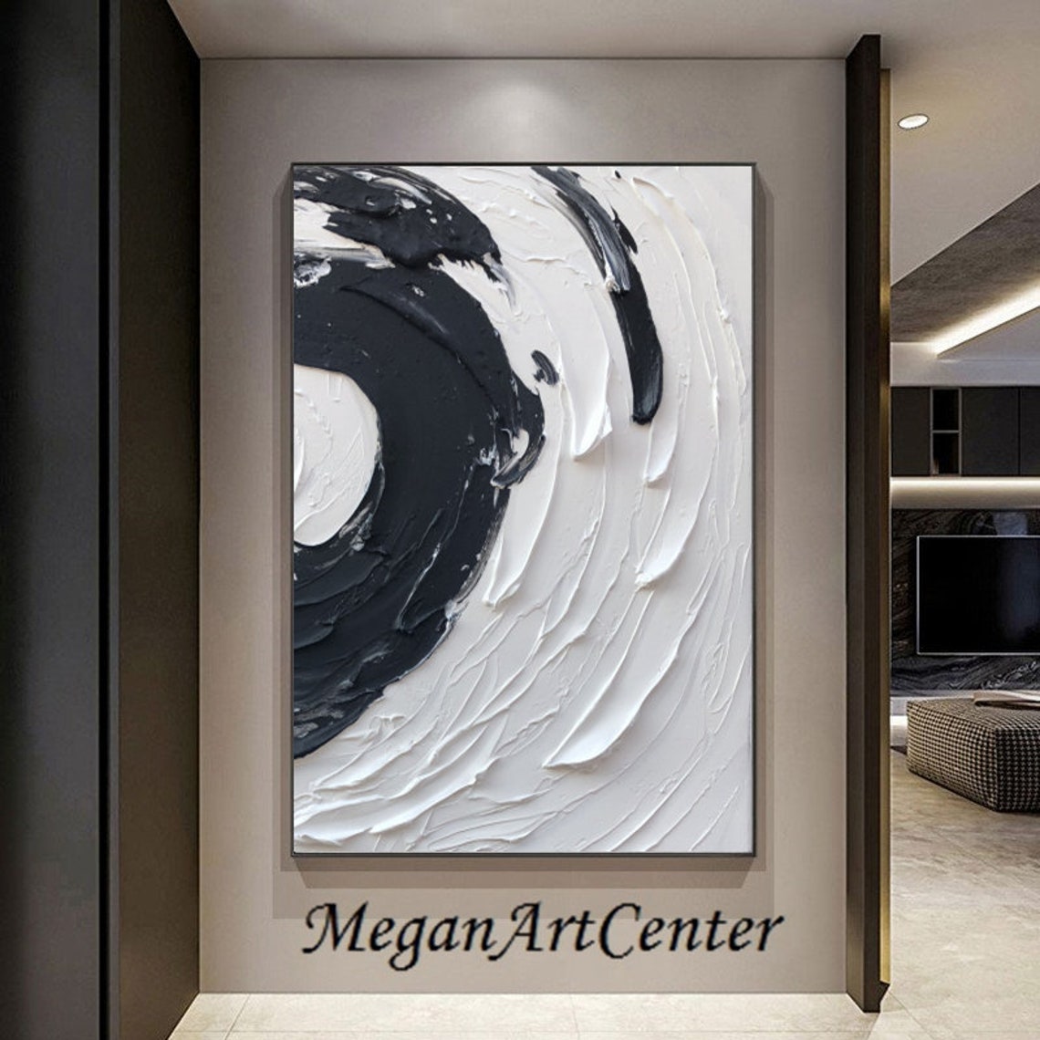 Large Black and White Wall Art White Textured Wall Art Black - Etsy