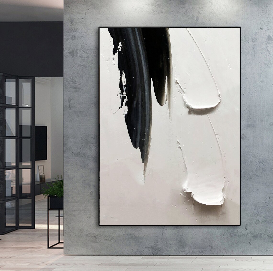 Large Black and White Wall Art Abstract Painting on Canvas - Etsy