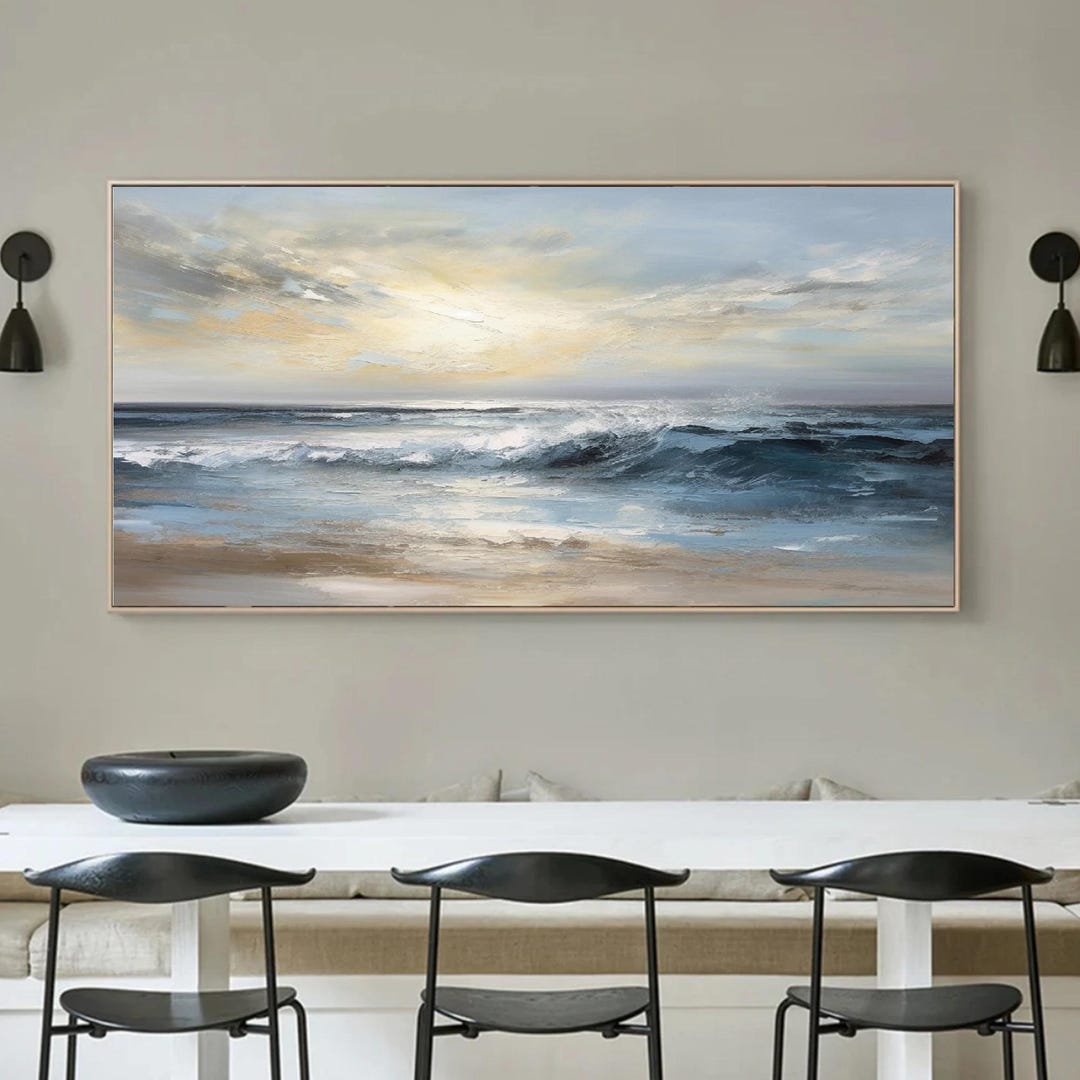 Large Blue Sea Painting on Canvas Large Wall Art Abstract Seascape Oil ...