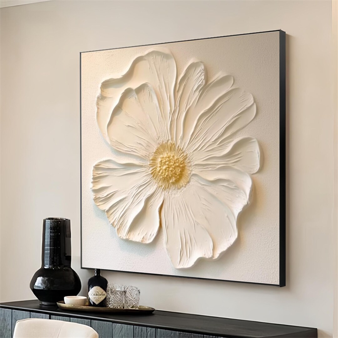 Neutral Beige Floral Wall Art Beige Abstract Flower Large Canvas ...