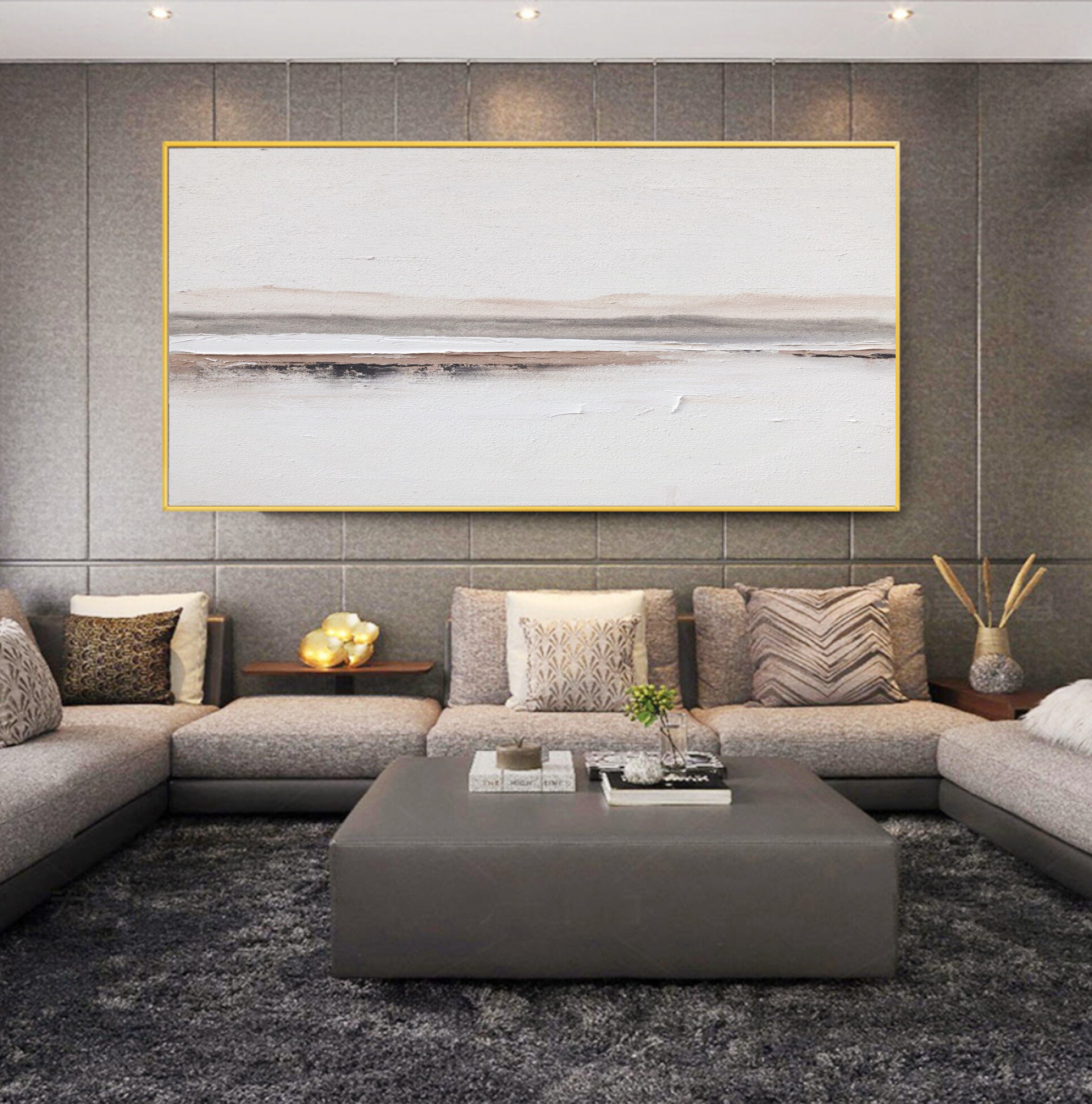 Large Beige Painting Beige and White Minimalist Painting Beige - Etsy