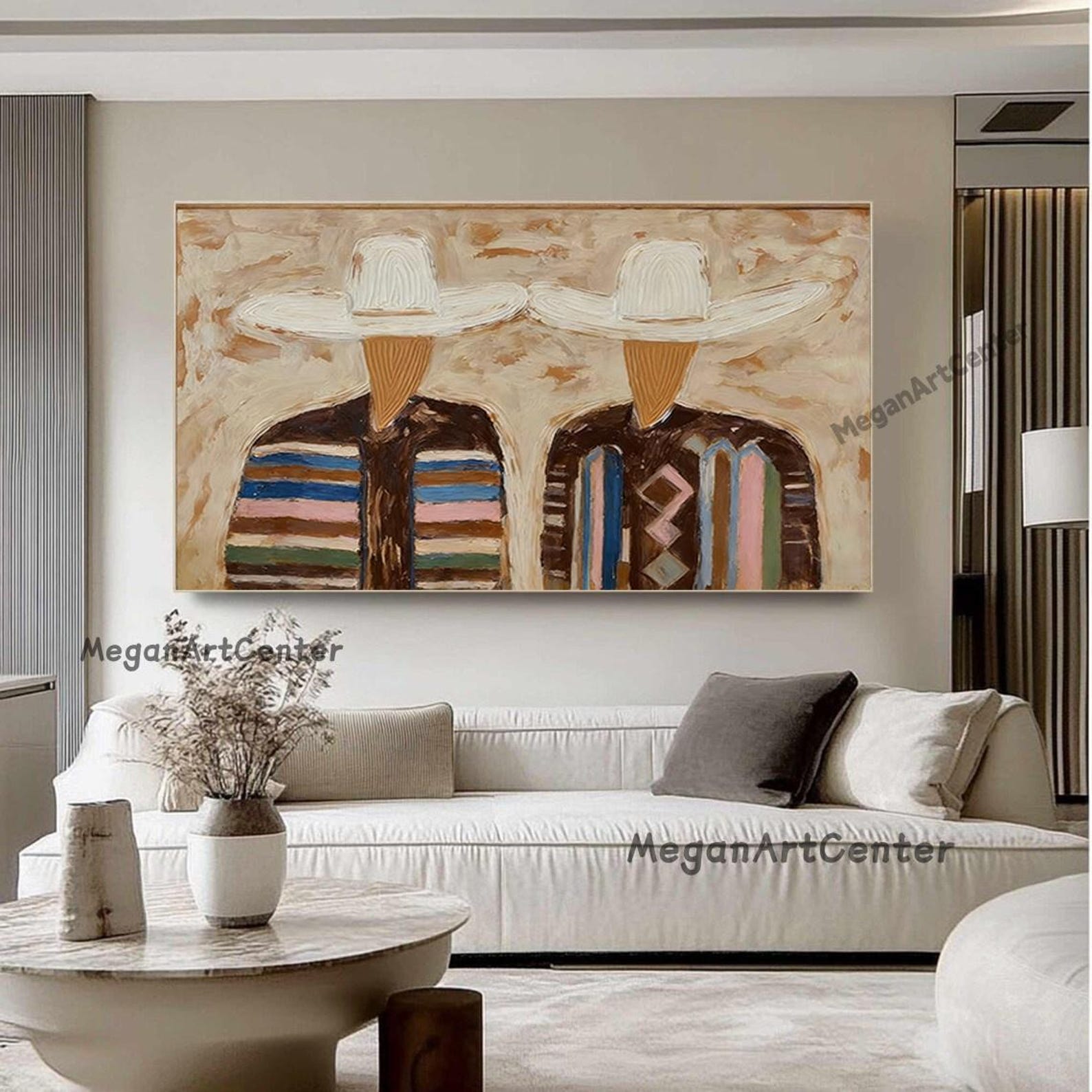 Large Cowboy Abstract Oil Paintings Oversized Western Canvas Wall Art ...