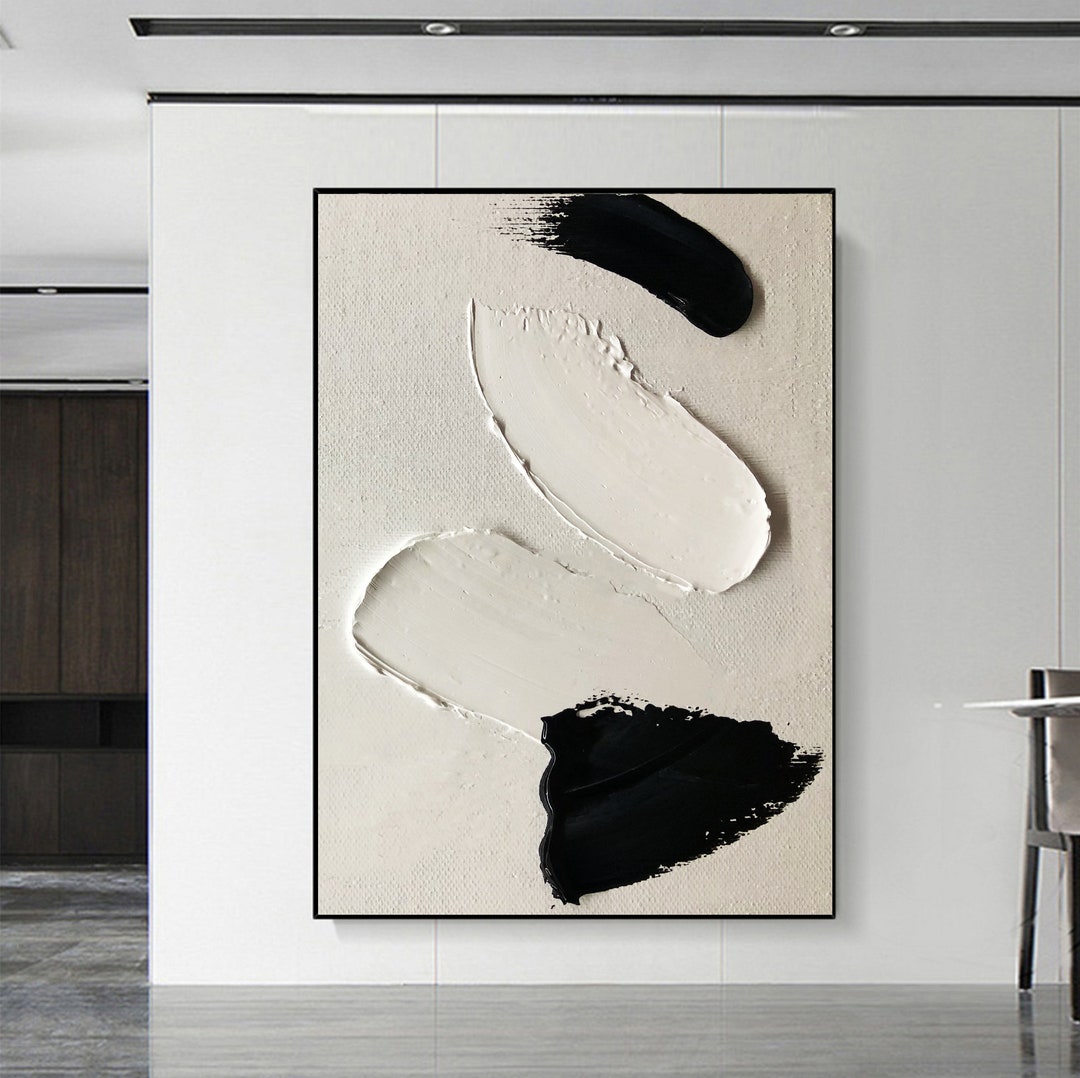 Large Black and White Painting White Abstract Painting Black Textured ...