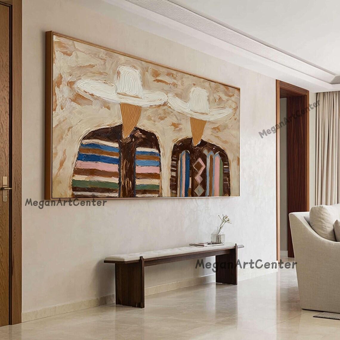 Large Cowboy Abstract Oil Paintings Oversized Western Canvas Wall Art ...