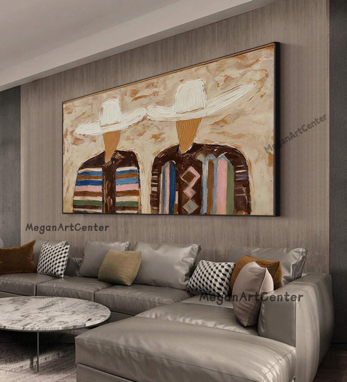 Large Cowboy Abstract Oil Paintings Oversized Western Canvas Wall Art ...