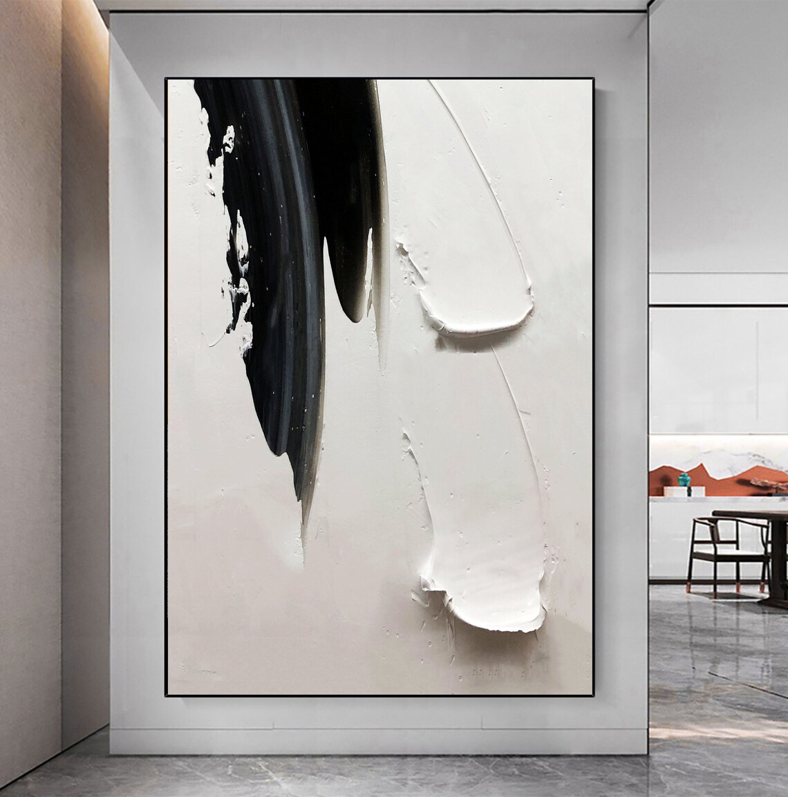 Large Black and White Wall Art Abstract Painting on Canvas - Etsy