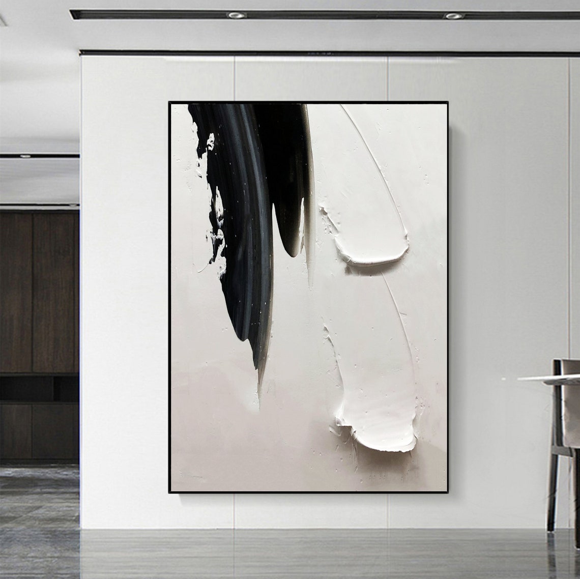 Large Black and White Wall Art Abstract Painting on Canvas - Etsy