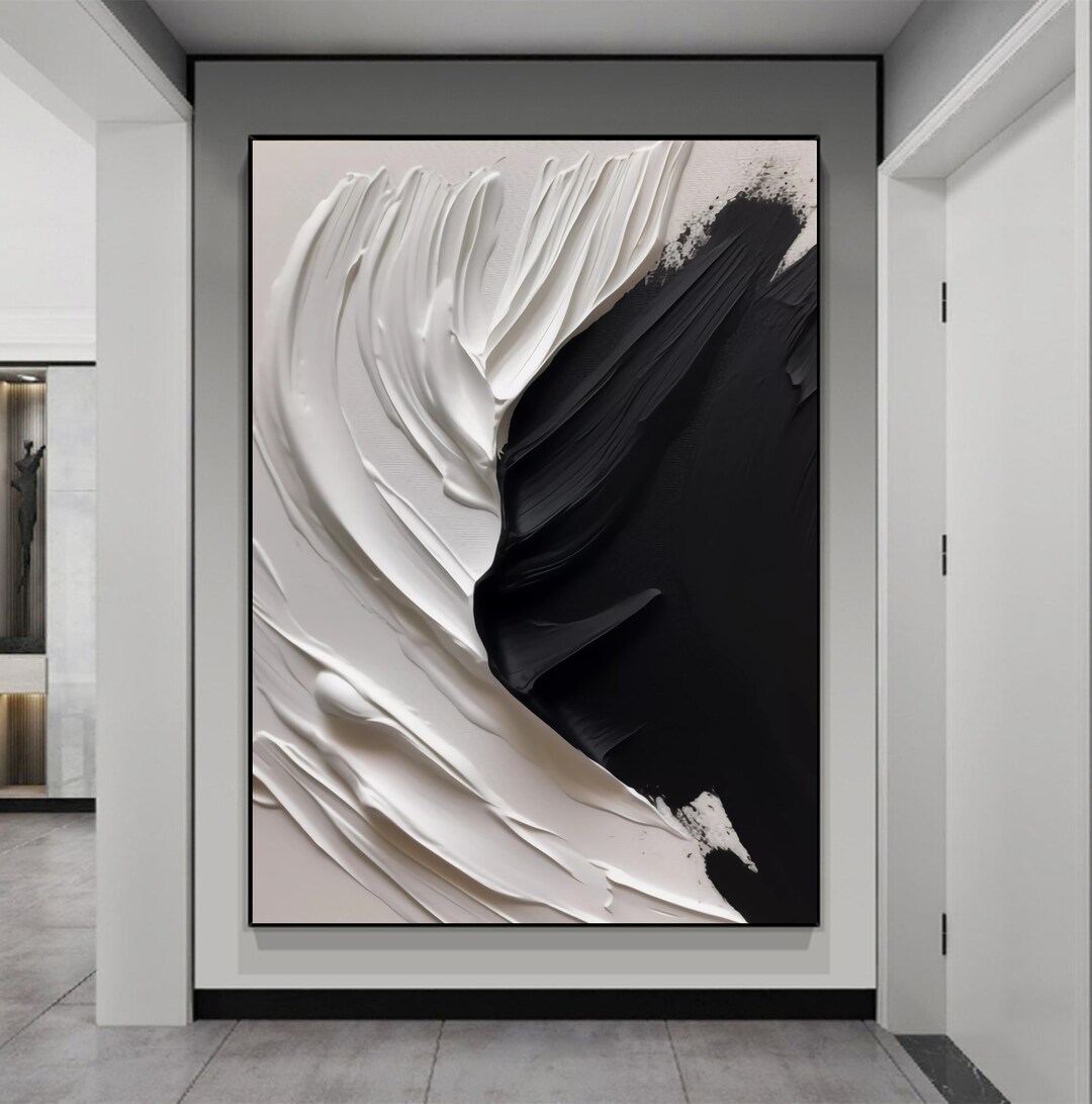 Large Black and White 3D Painting Black and White Wall Art 3D Textured ...