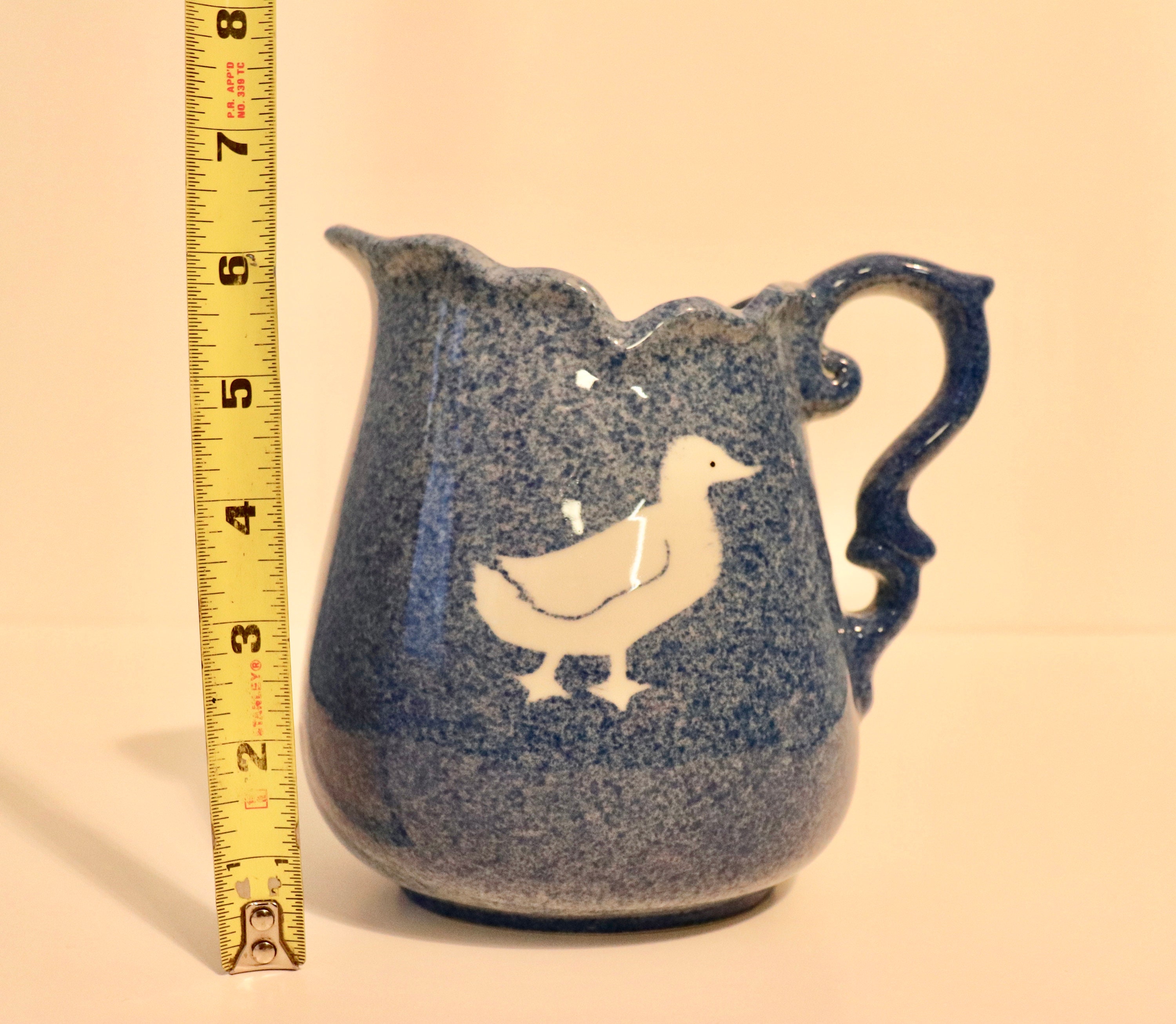 Vintage Blue Spongeware Spatterware Ceramic Pitcher With White - Etsy