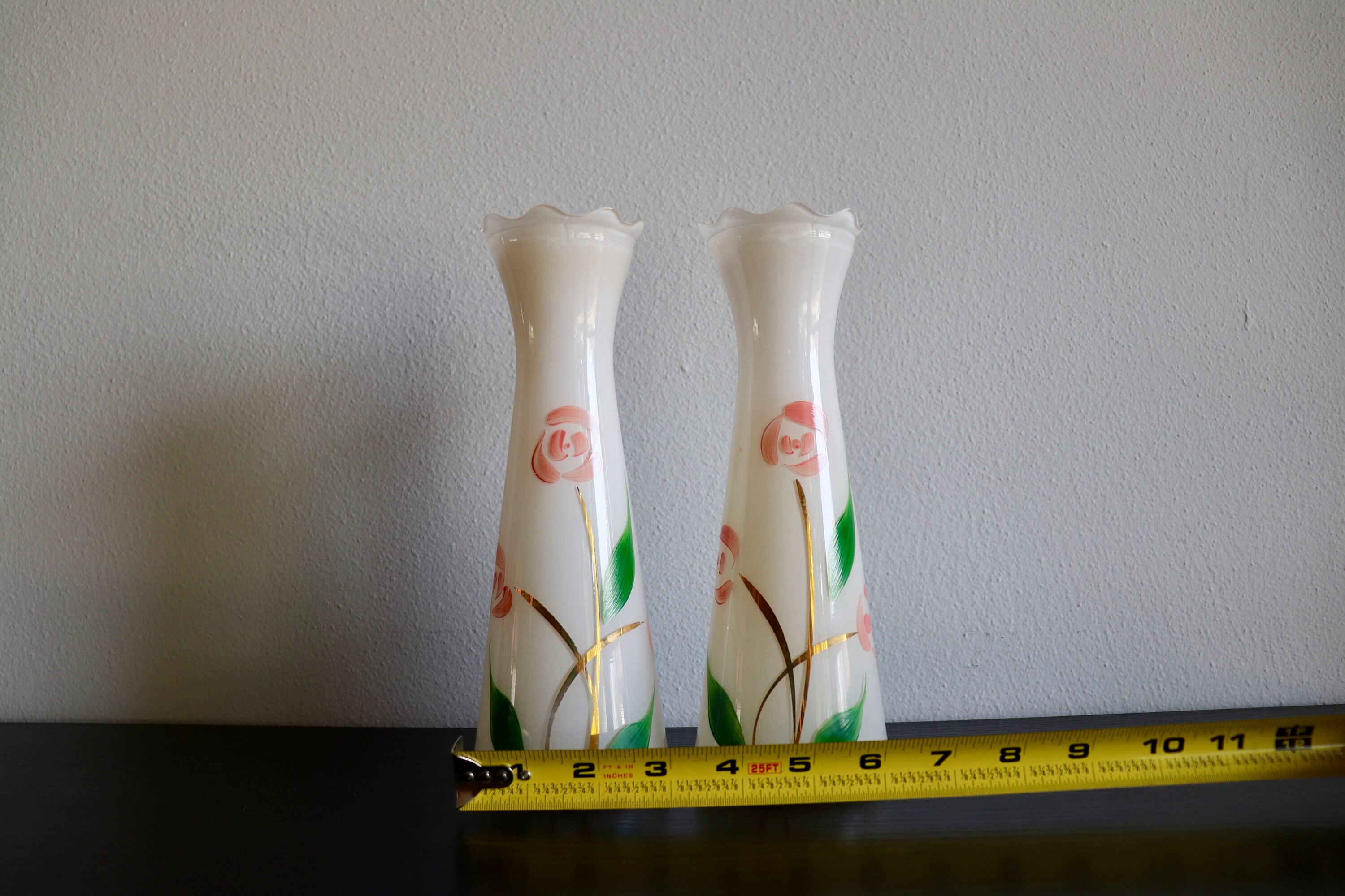 Vintage Bartlett Collins Pair of Hand Painted Bud Vases With Pink Rose ...