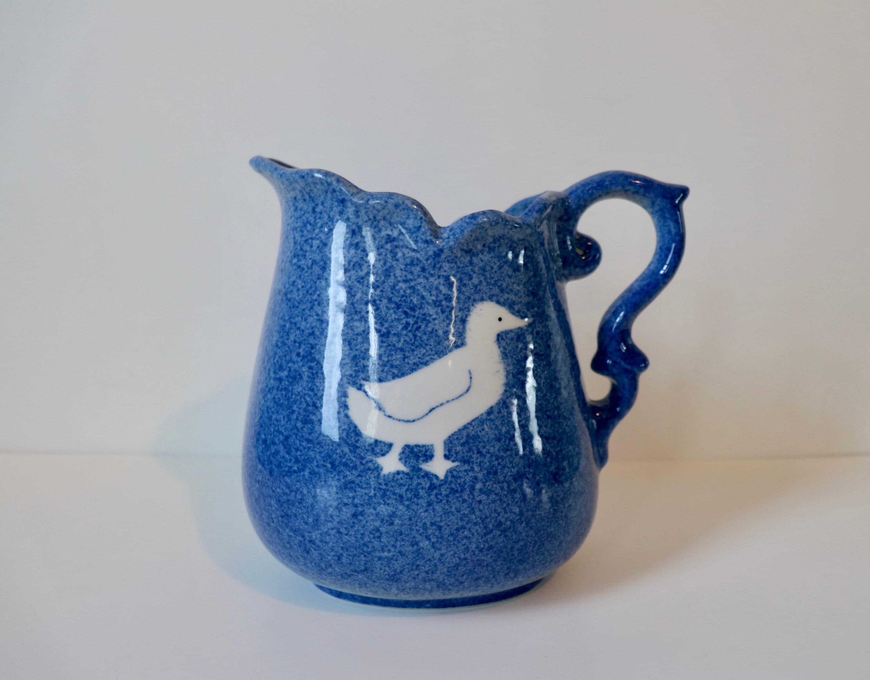 Vintage Blue Spongeware Spatterware Ceramic Pitcher With White Duck - Etsy