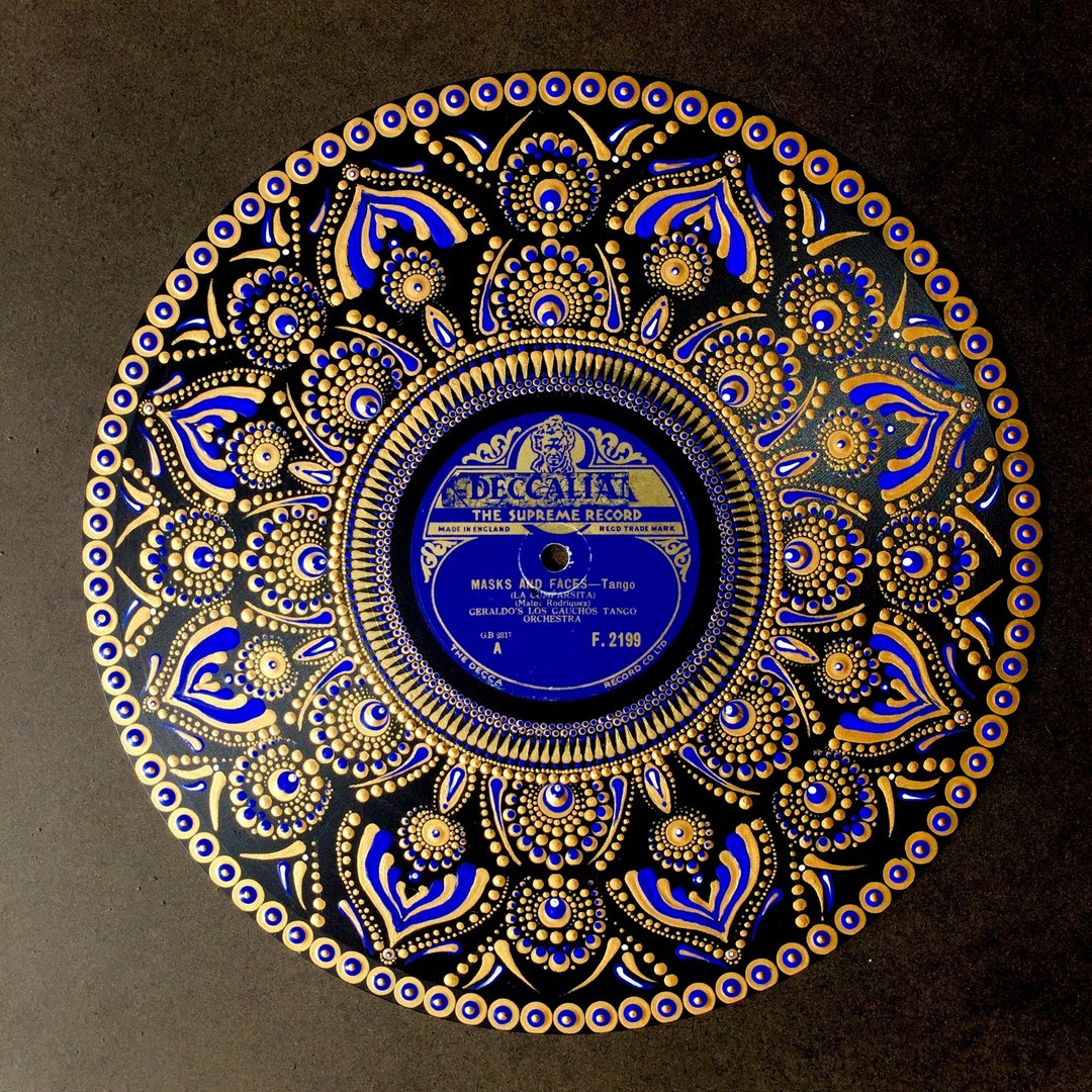 Mandala Shellac Disc Gold and Blue - Etsy