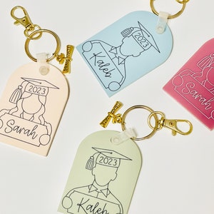 Personalized Graduation Keychain Line Art Graduate Gift Boho Keychain ...