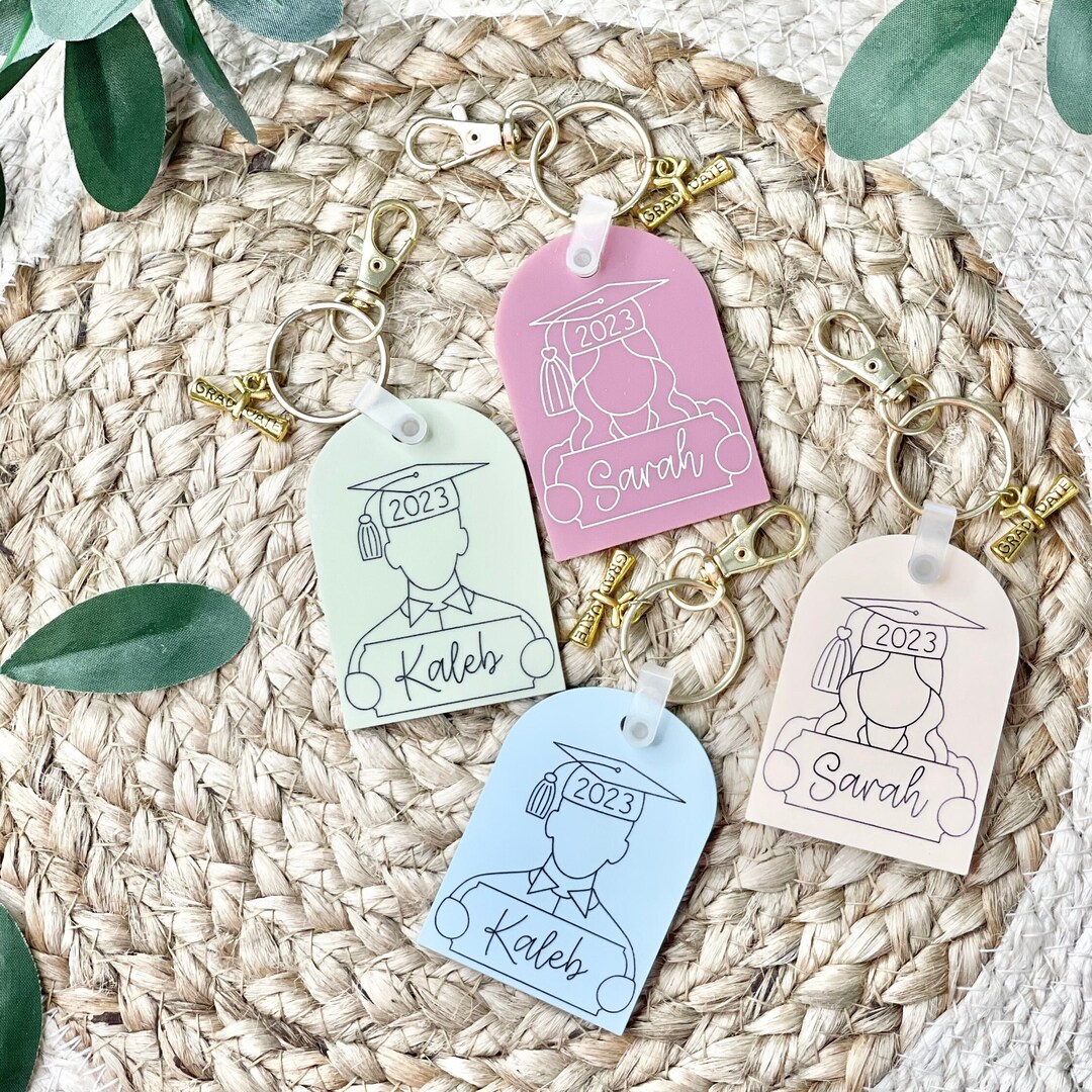 Personalized Graduation Keychain Line Art Graduate Gift Boho Keychain ...