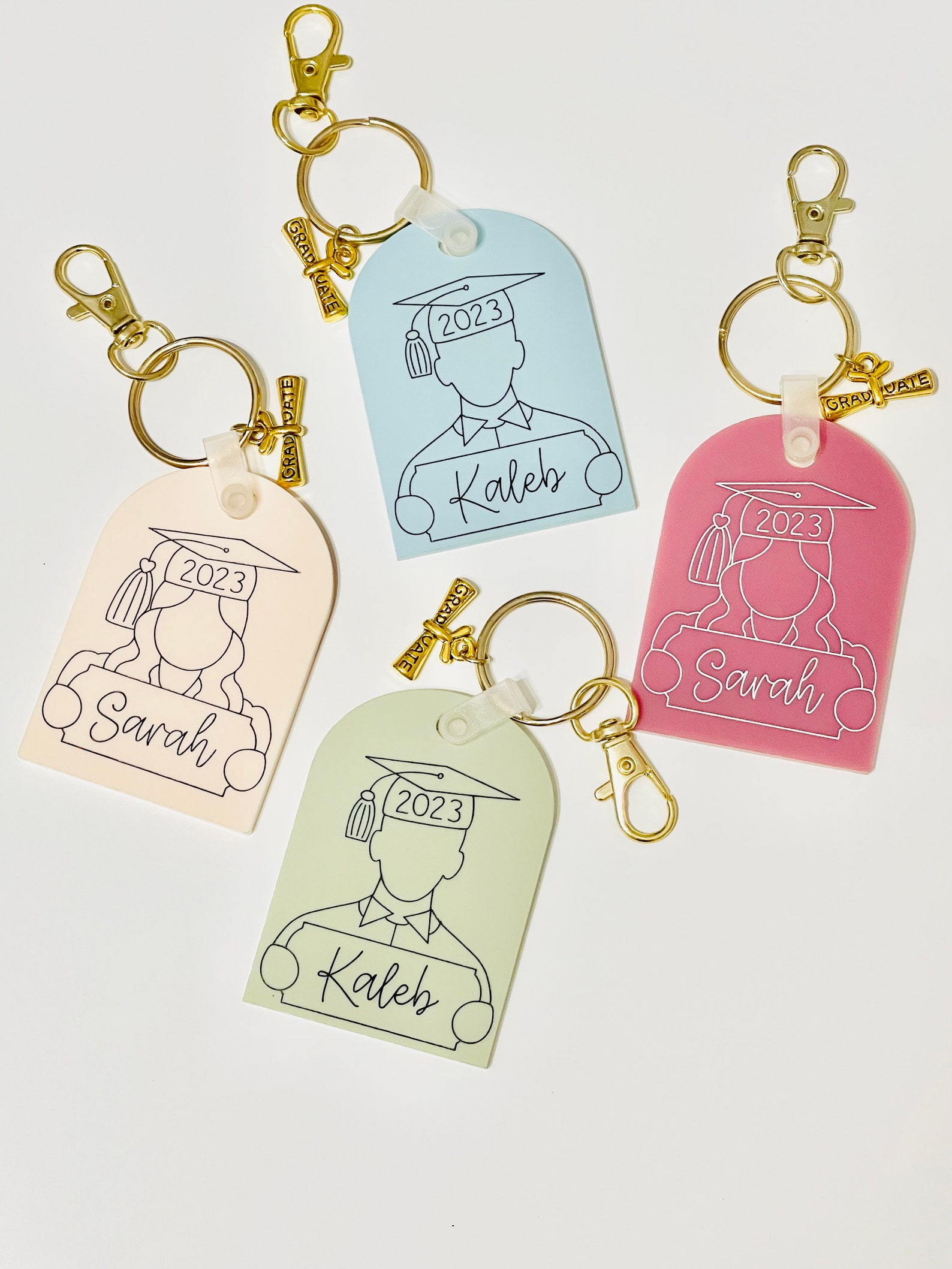 Personalized Graduation Keychain Line Art Graduate Gift Boho Keychain ...