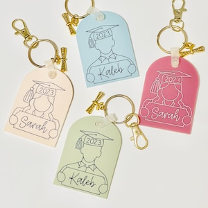 Personalized Graduation Keychain Line Art Graduate Gift Boho Keychain ...