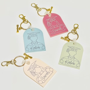 Personalized Graduation Keychain Line Art Graduate Gift Boho Keychain ...
