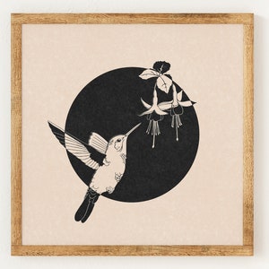 Hummingbird - Charity Vintage Lino Style Print - 70s Inspired Neutral ...