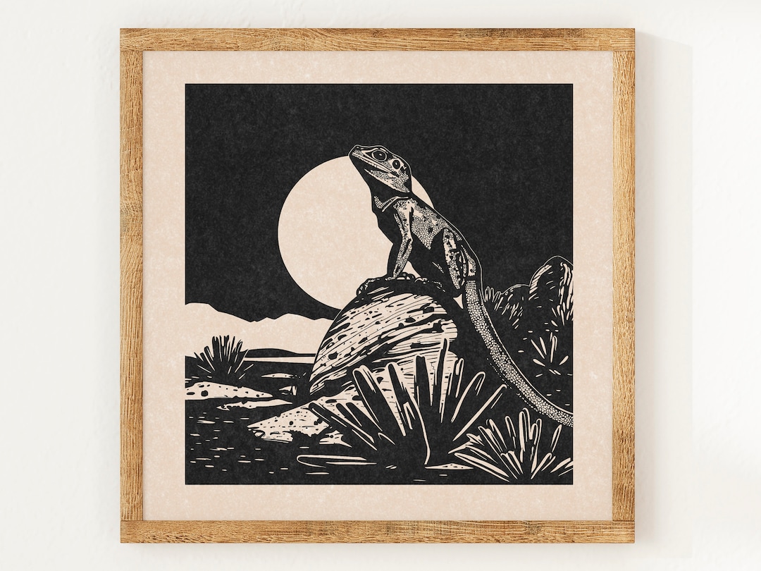 Desert Lizard Charity Vintage Linocut Style Print Wild West Boho Wall ...