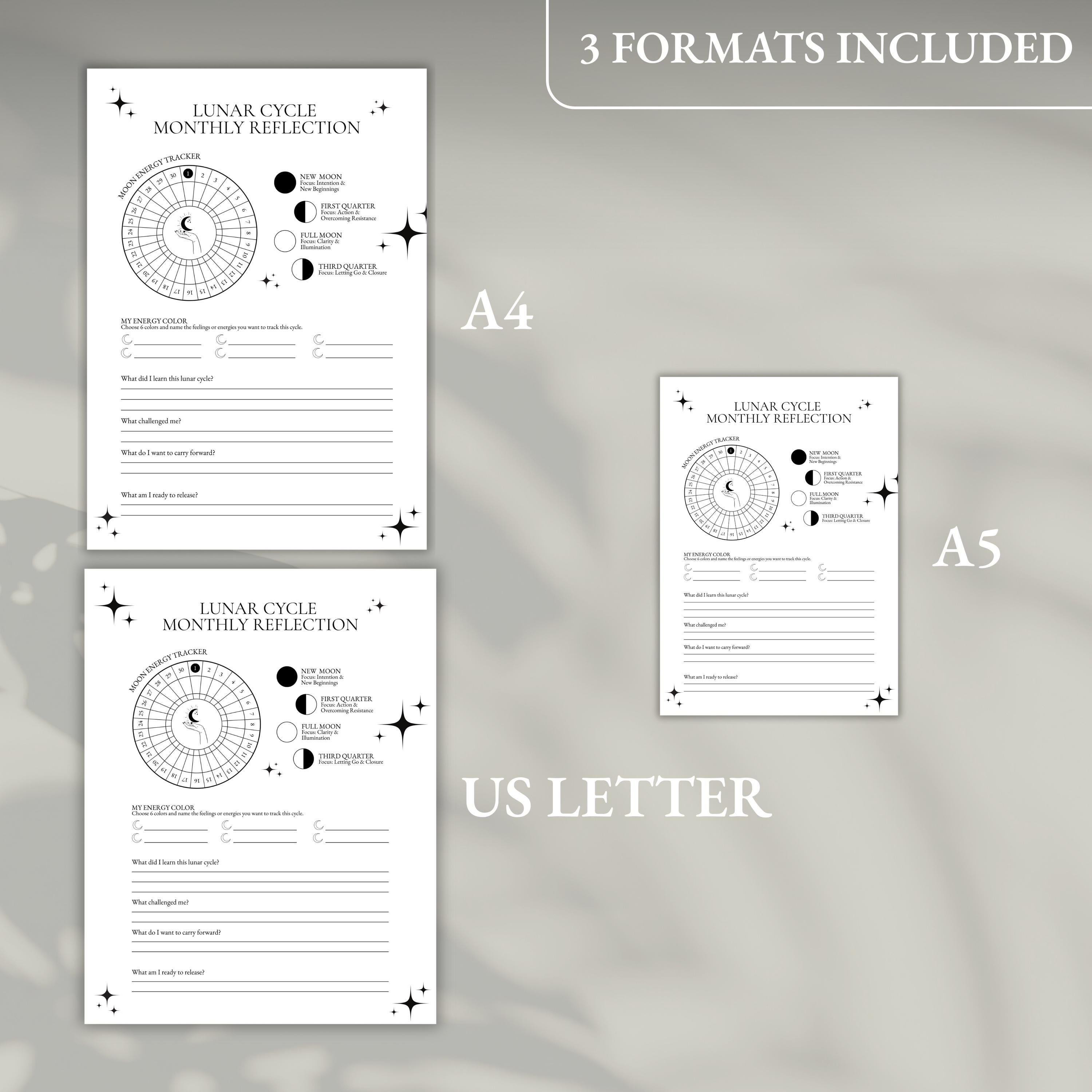 Lunar Cycle Tracker Printable | Monthly Reflection, Moon Phases (PDF ...