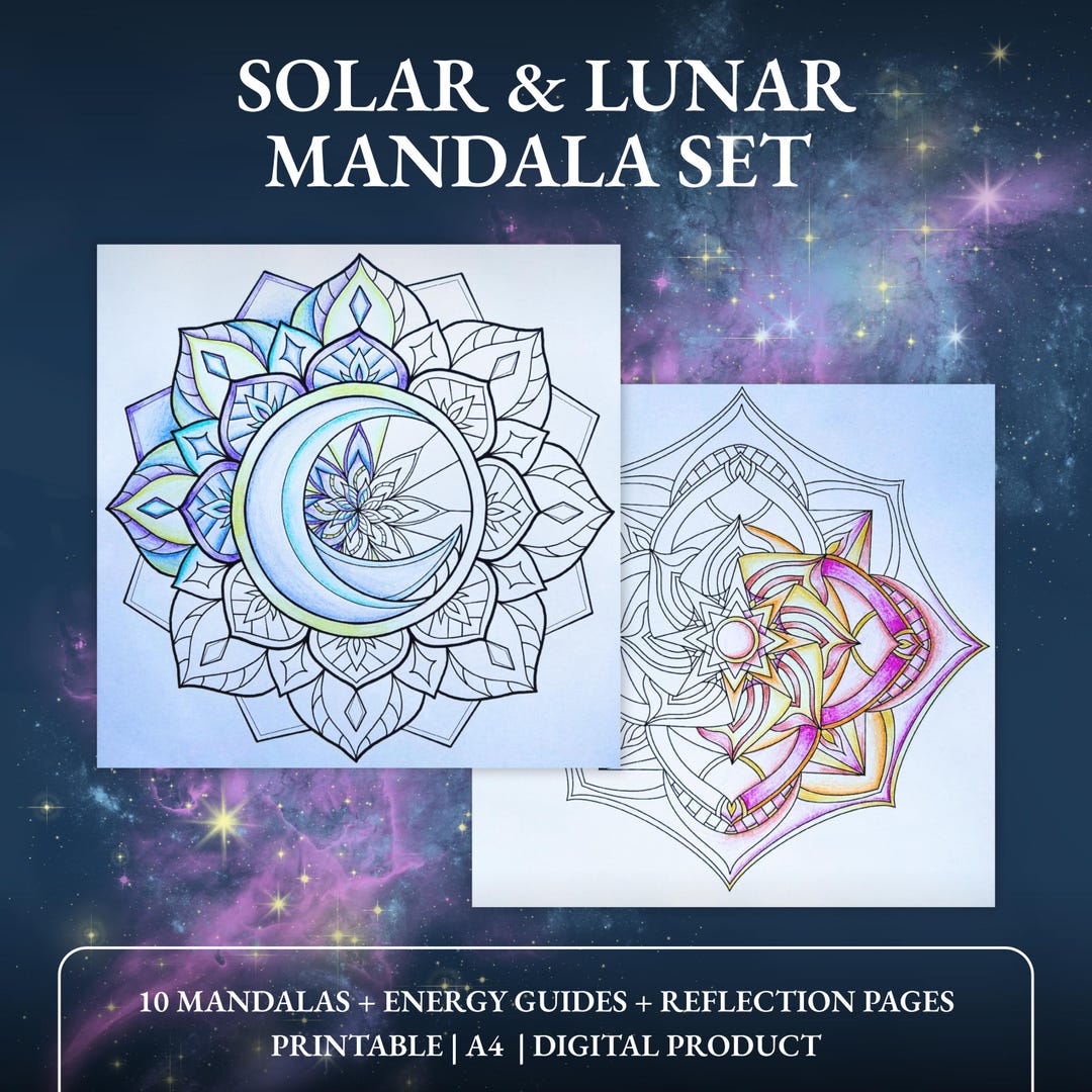 Solar & Lunar Mandala Coloring Pages – Meditation Ritual Art (digital ...