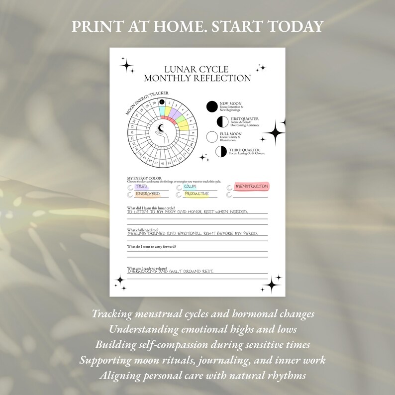 Lunar Cycle Tracker Printable | Monthly Reflection, Moon Phases (PDF ...