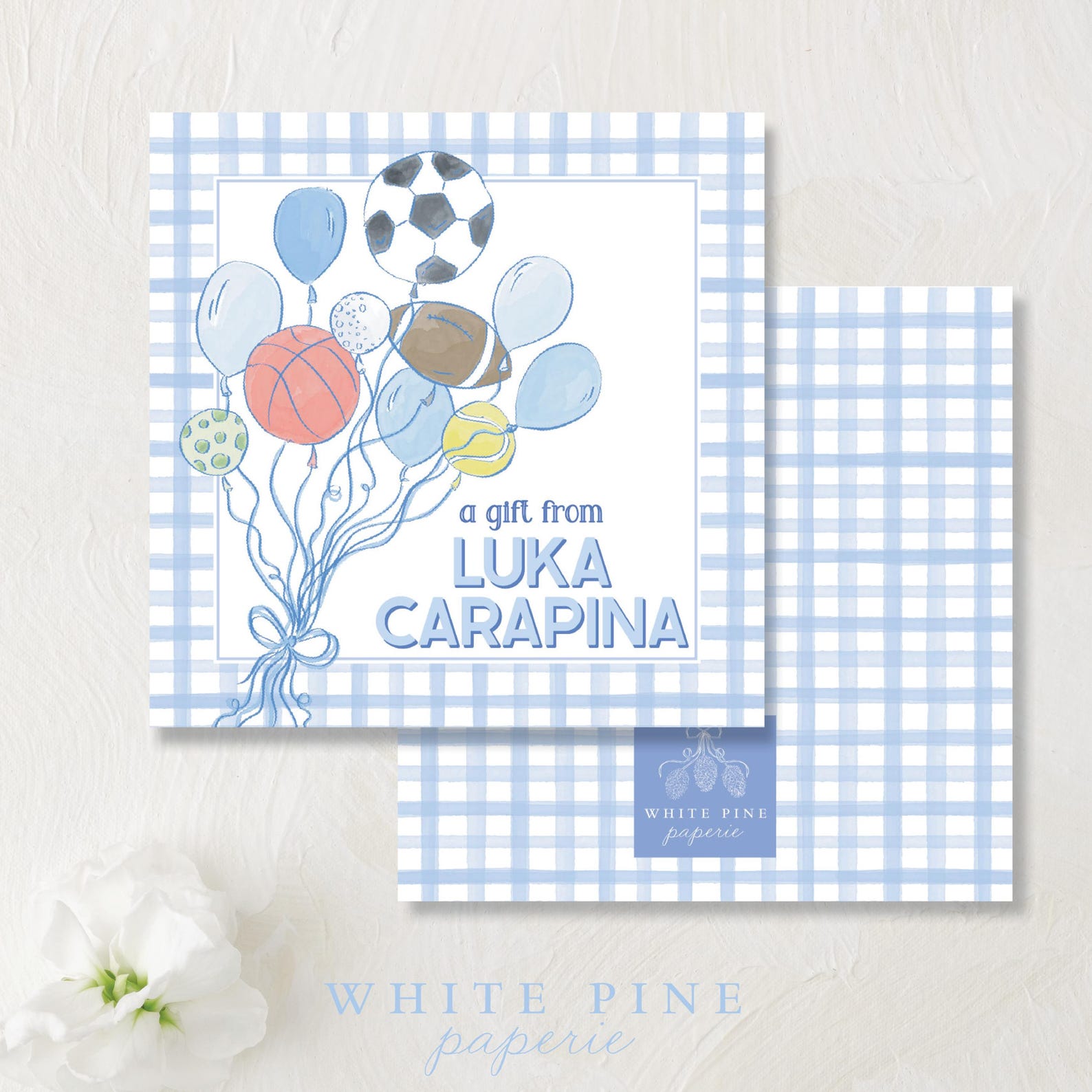 Sports Blue Gingham Enclosure Card | Printed Gift Tag | Preppy Boy ...