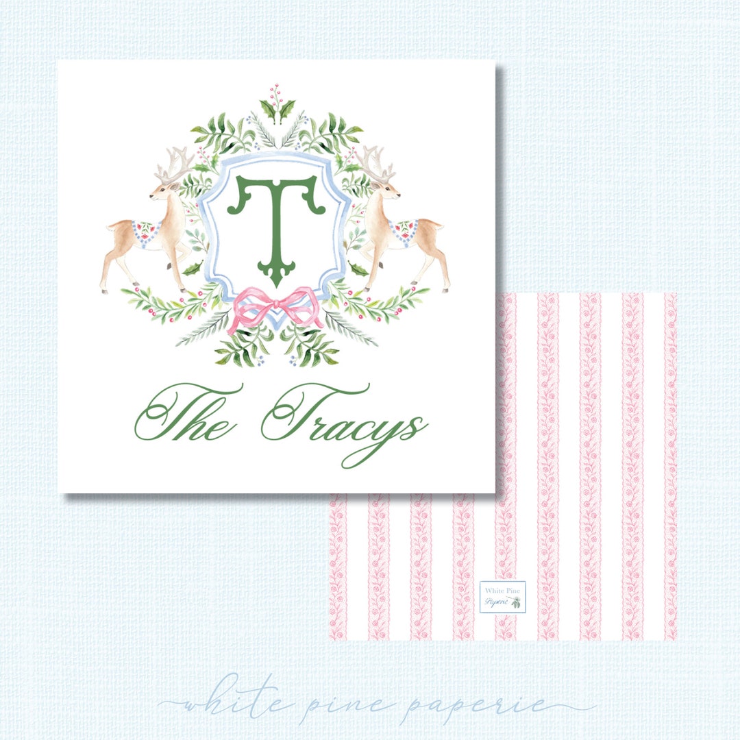 Preppy Reindeer Monogram Crest Watercolor Christmas Gift Tag DIGITAL - Etsy