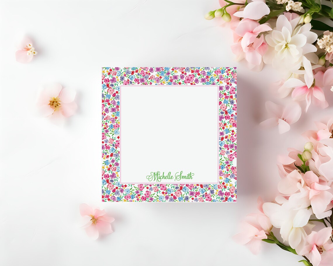 Colorful Floral Border // 5x5 Notepad // Watercolor // Teacher ...