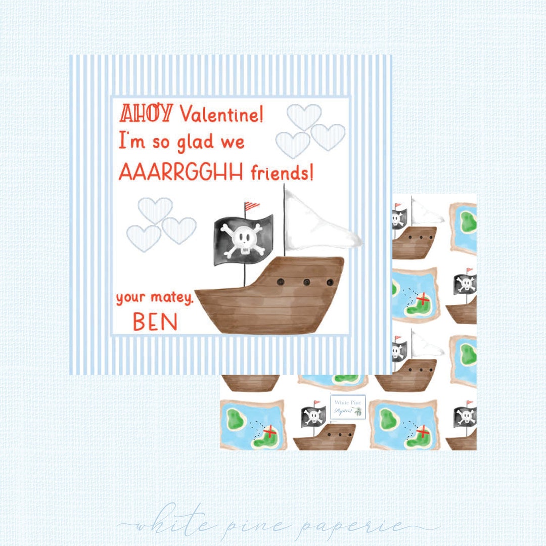 Ahoy Matey Pirate Valentine Watercolor Printed Gift TAGS or - Etsy