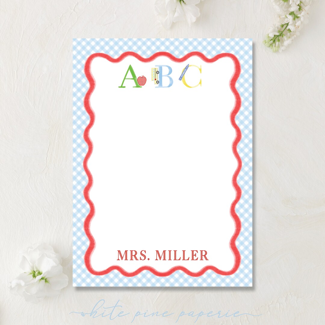 ABC School Teacher Personalized Watercolor Notepad // Teacher ...