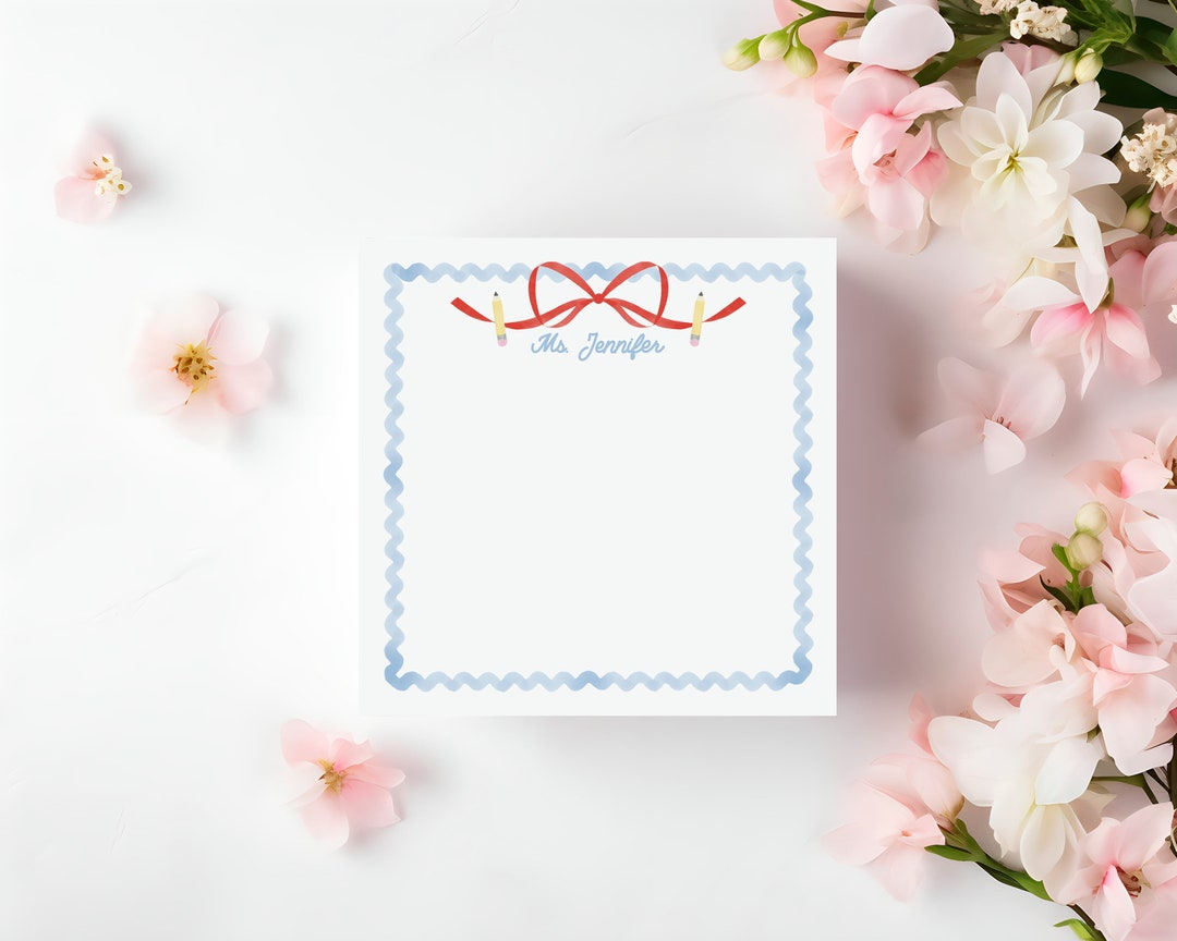 Teacher Pencil Ribbon // 5x5 Notepad // Watercolor // Teacher ...