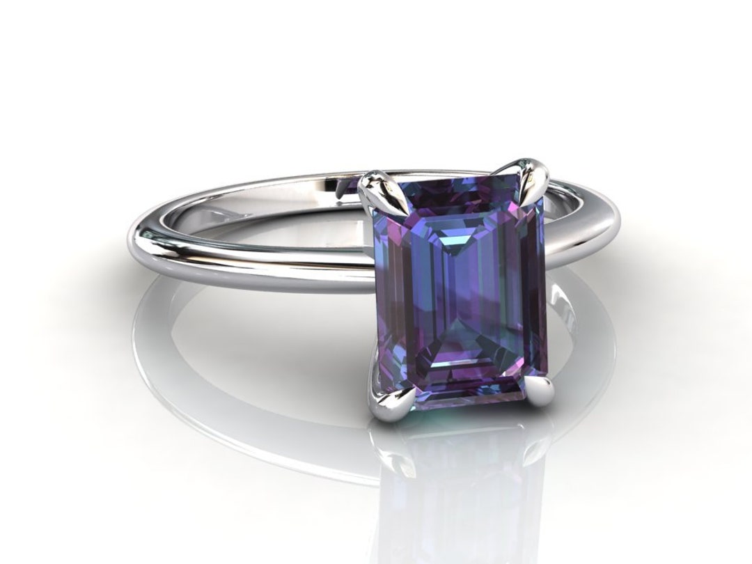 Alexandrite Platinum Ring | Solitaire Engagement Ring | Emerald Cut ...