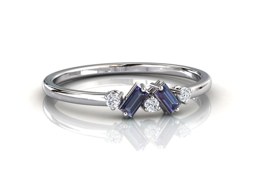 Alexandrite Cluster Ring, 14k White Gold, Color Change Alexandrite Band ...