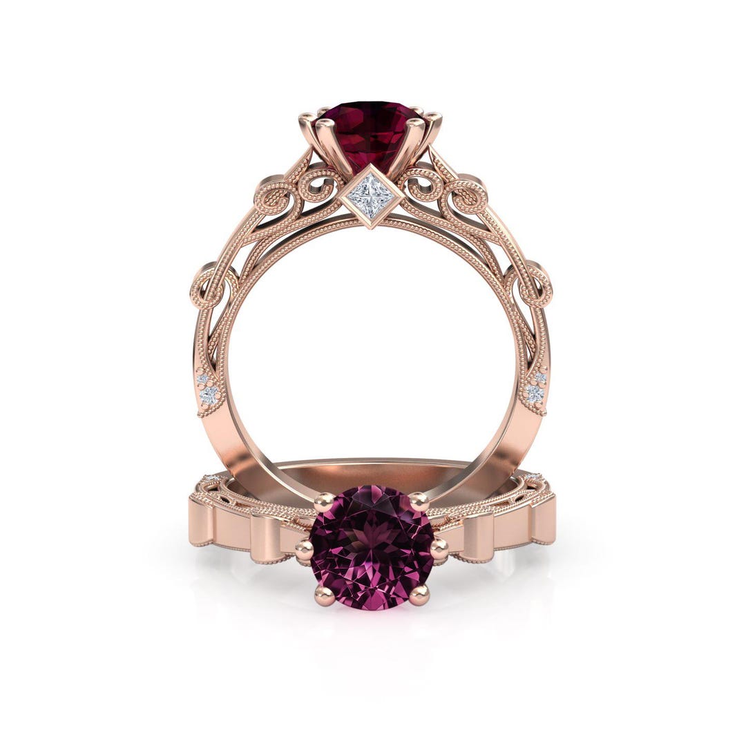 Rhodolite Garnet Engagement Ring, Solid 10k, 14k, 18k Rose Gold ...