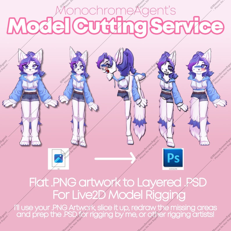 PNG to .PSD Live2d Model Art Cutting Services Custom Vtuber Model ...