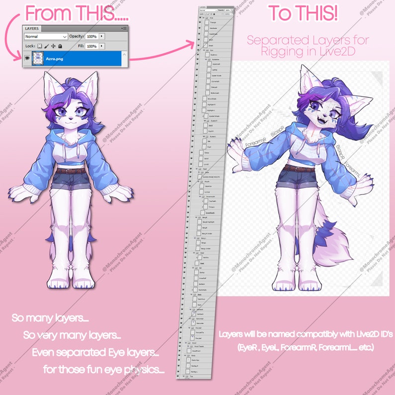 PNG to .PSD Live2d Model Art Cutting Services Custom Vtuber Model ...