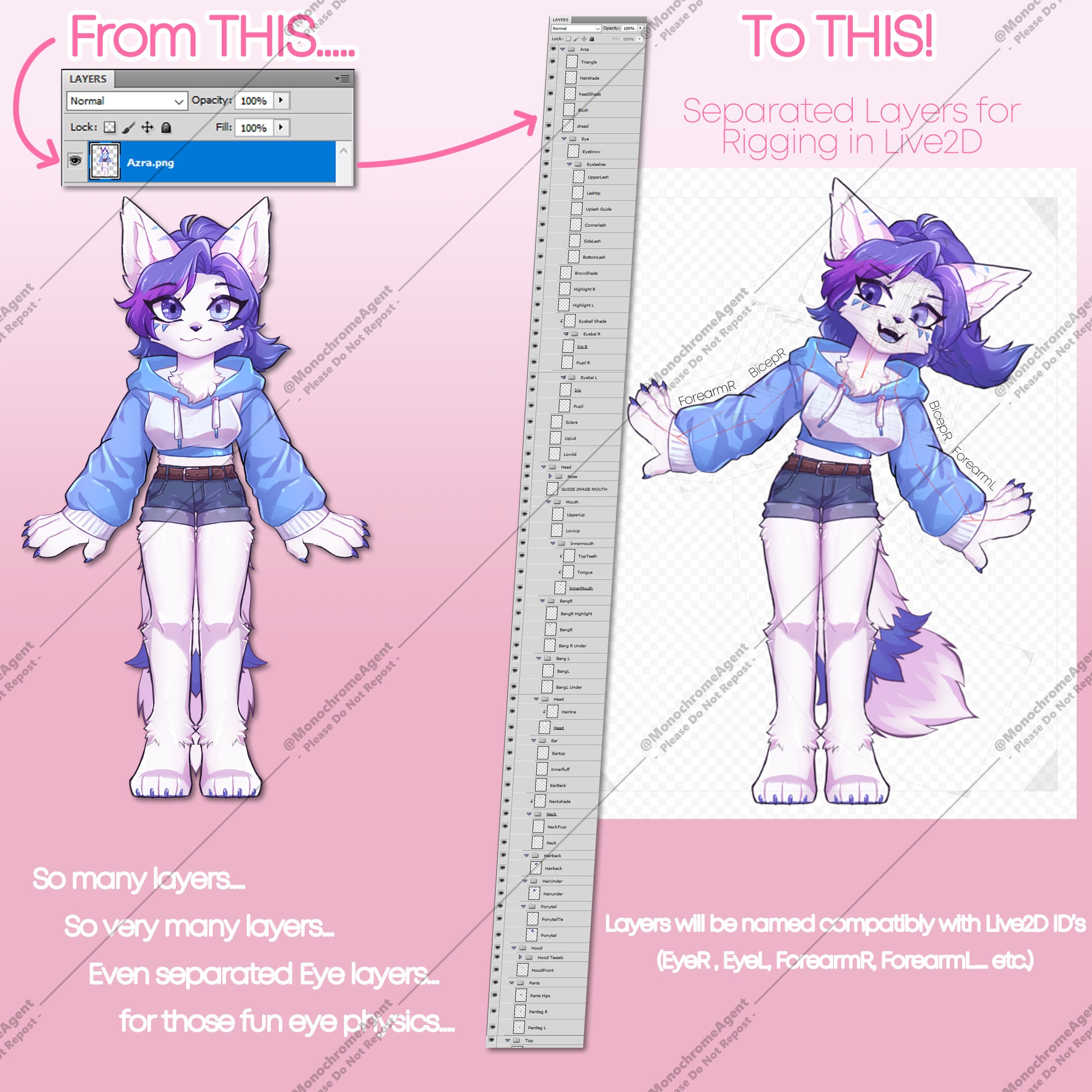 PNG to .PSD Live2d Model Art Cutting Services | Custom Vtuber Model ...